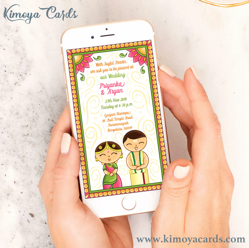 Japanese Doll inspired Wedding E-Invite - Iyer Wedding – Kimoya Cards